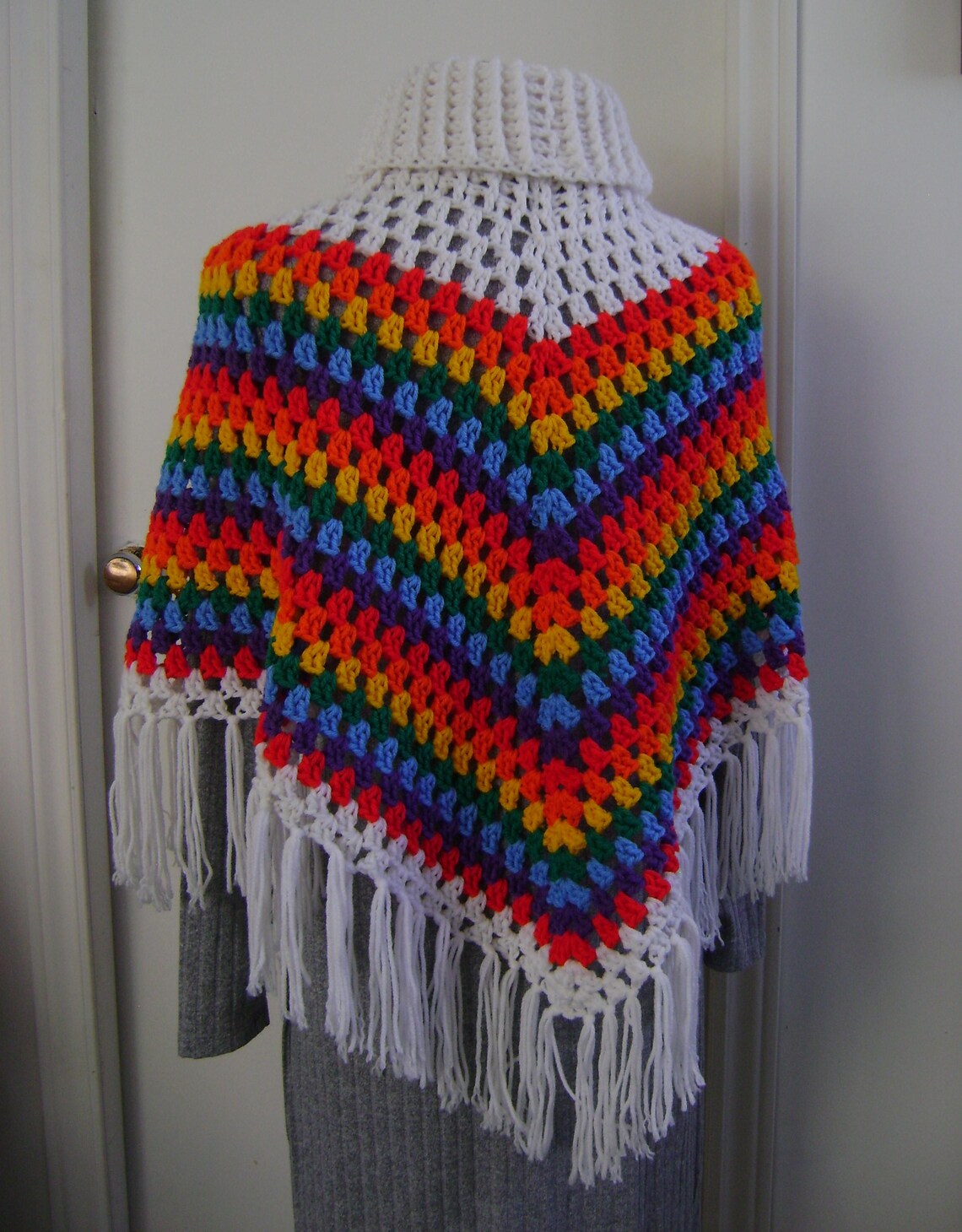 Rainbow Pride Poncho With Cowl and Fringe Turtleneck Poncho - Etsy Canada