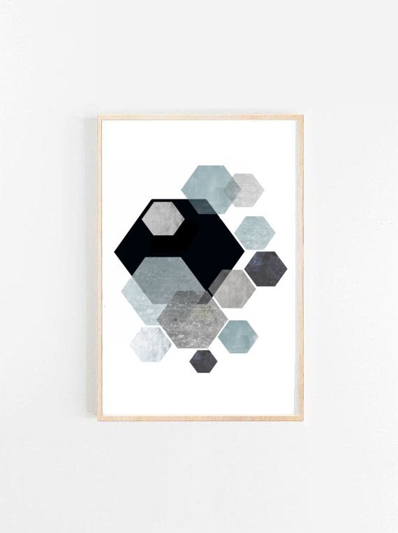 Hexagon Print Geometric Wall Art Printable Art Hexagonal | Etsy