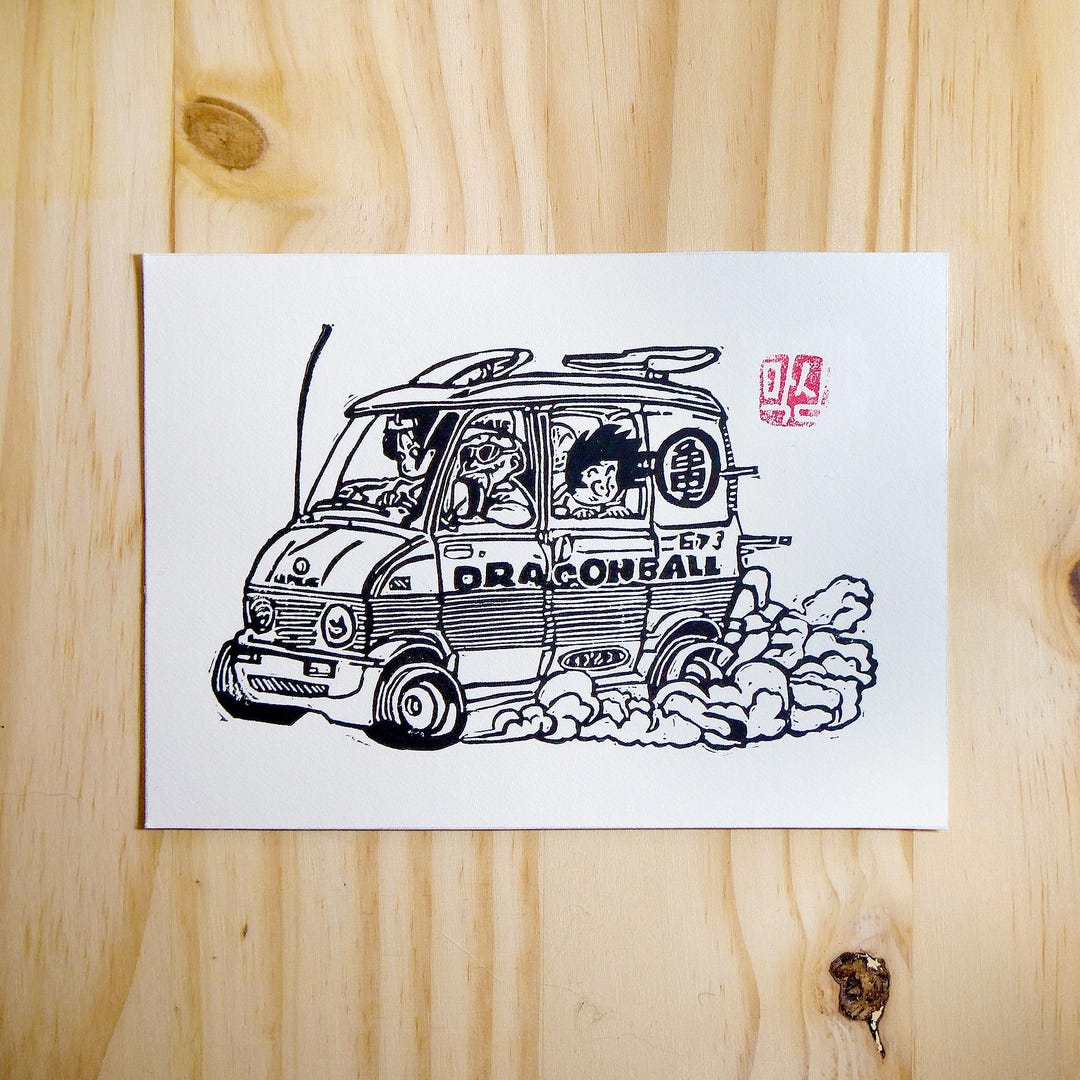Linocut Dragon Ball Son Goku Kame Sennin Awesome Turtle Krilin and ...