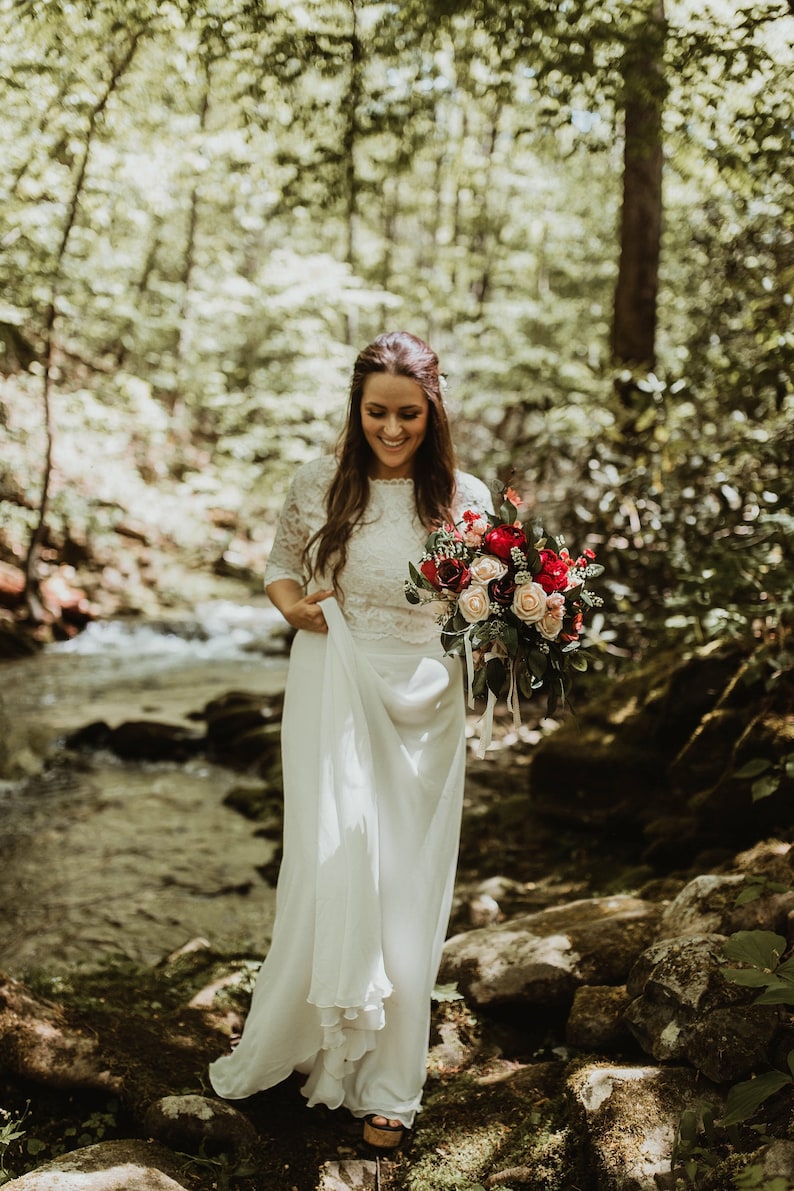 Wedding Crop Top, 2 Piece Wedding Separates, Lace Wedding Top With ...