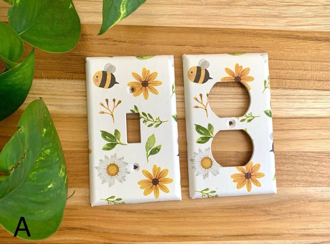 Bumblebee Bee Daisy Flower Light Switch Plate Cover Bee Home Decor ...