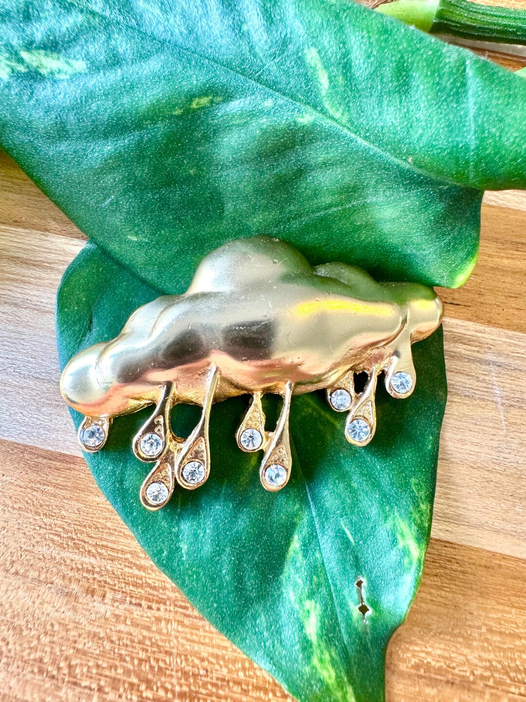 Vintage 1980-90s Gold Tone Crystal Rain Cloud Pin Brooch - Etsy