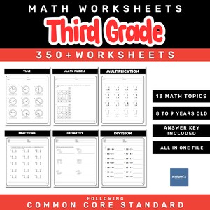 Math Worksheets Bundle for 3rd Grade Student 350 Sheets Digital ...