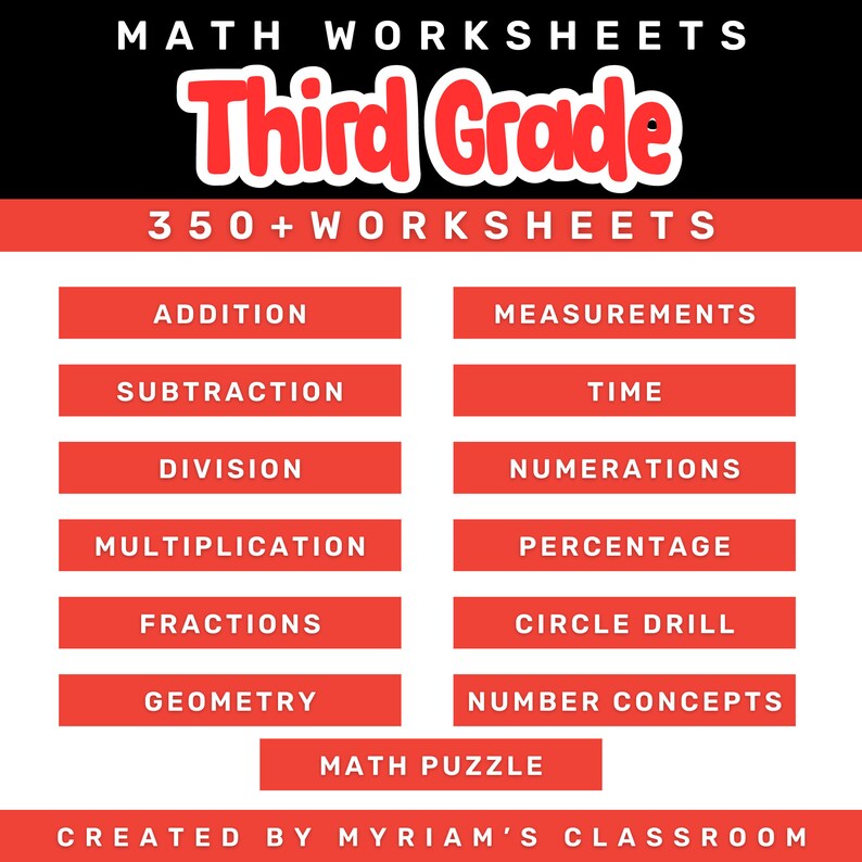 Math Worksheets Bundle for 3rd Grade Student 350 Sheets Digital ...