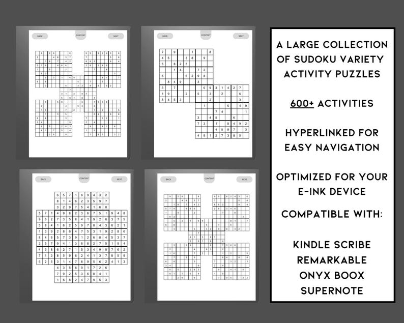 Sudoku Puzzle Game Activity Book for Kindle Scribe, Remarkable ...