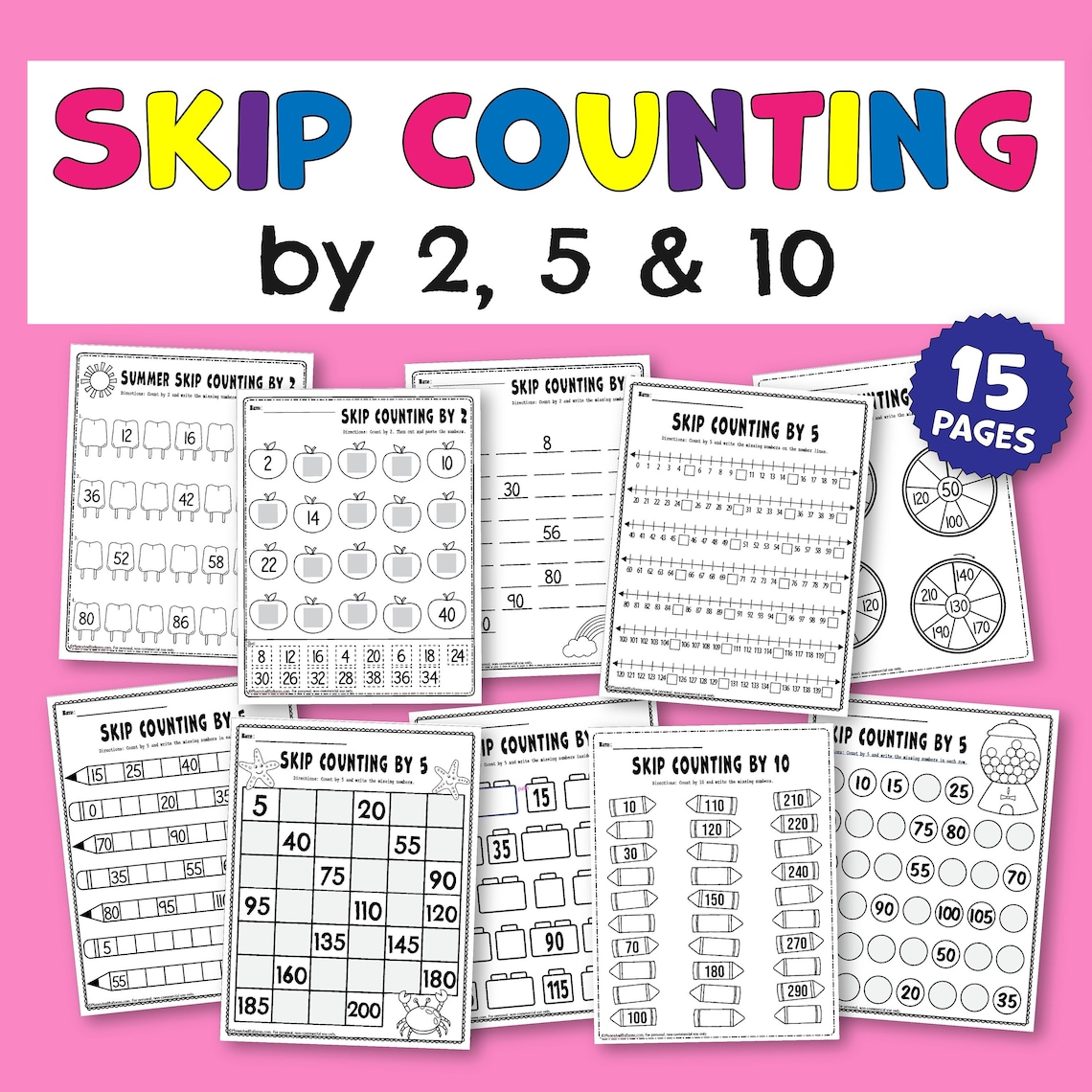 Skip Counting Worksheet Bundle PDF | First Grade Math Worksheet Packet ...
