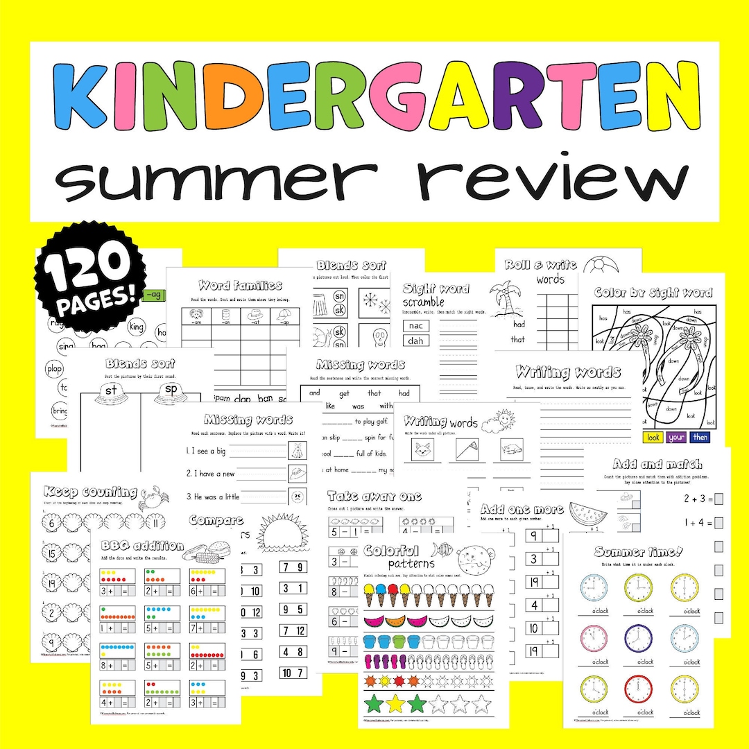 Kindergarten Summer Review | Kindergarten Workbook | Printable ...