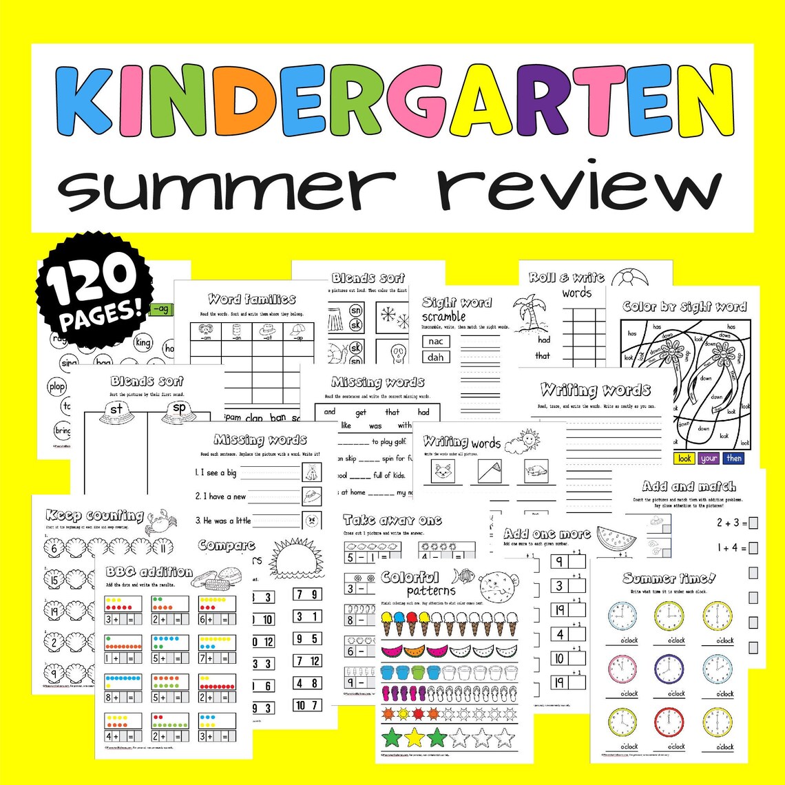 Kindergarten Summer Review | Kindergarten Workbook | Printable ...