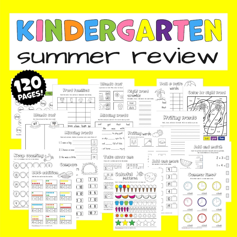 Kindergarten Summer Review | Kindergarten Workbook | Printable ...