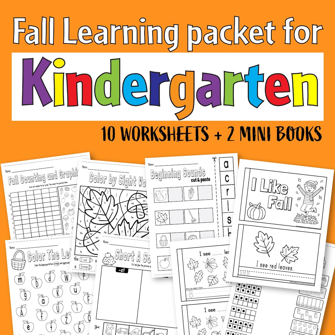 Fall Kindergarten Activities Workbook | Autumn Unit Study | Math & ELA ...