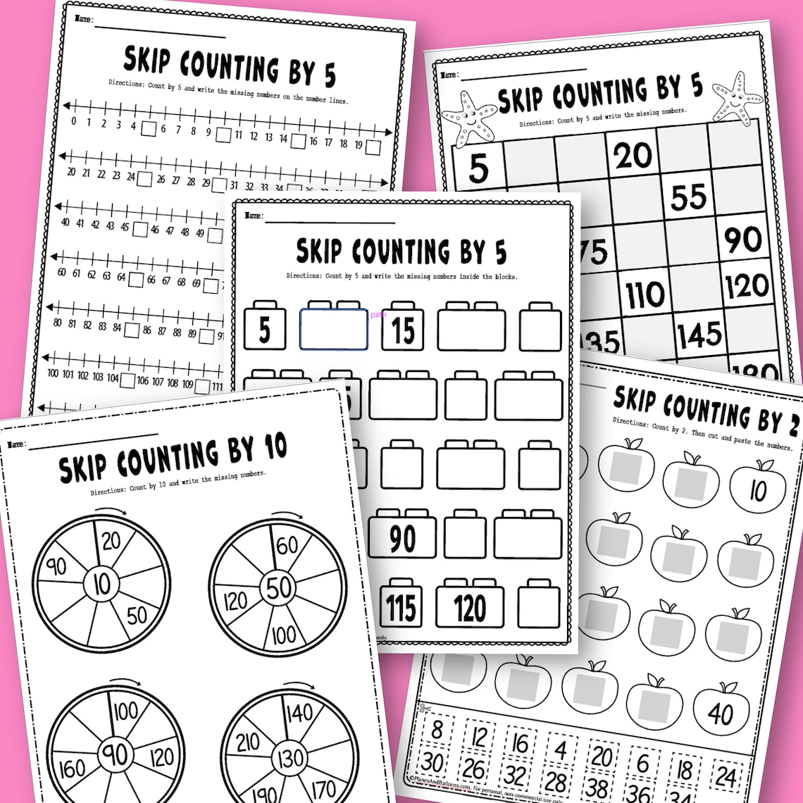 Skip Counting Worksheet Bundle PDF | First Grade Math Worksheet Packet ...