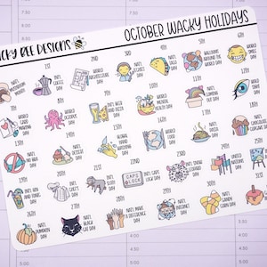 October Wacky Holidays Planner Stickers, Stickers for Planning, Wacky ...