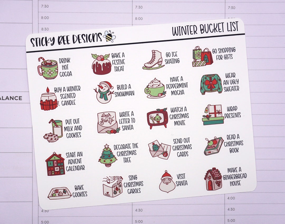 Winter Bucket List Planner Stickers, Holiday Stickers, Stickers for ...