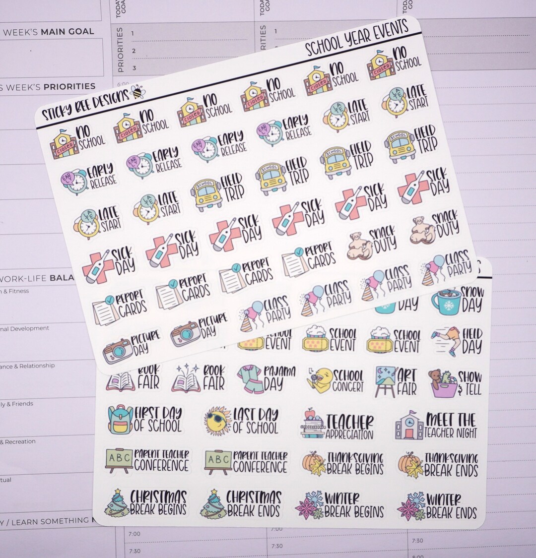 66 School Year Event Planner Stickers, School Stickers, Back to School ...
