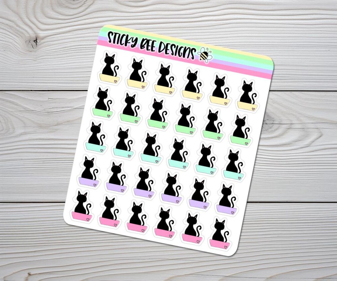 30 Cat Litter Box Icon Planner Stickers, Stickers for Planning, Rainbow ...