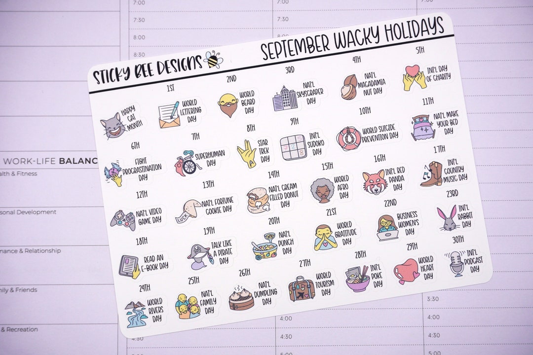 September Wacky Holidays Planner Stickers, Stickers for Planning, Wacky ...