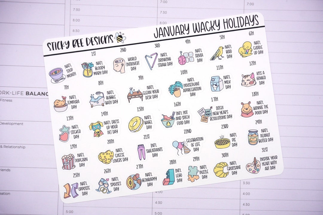 January Wacky Holidays Planner Stickers, Stickers for Planning, Wacky ...