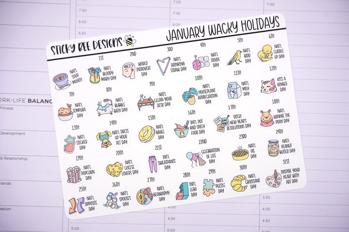 January Wacky Holidays Planner Stickers, Stickers for Planning, Wacky ...