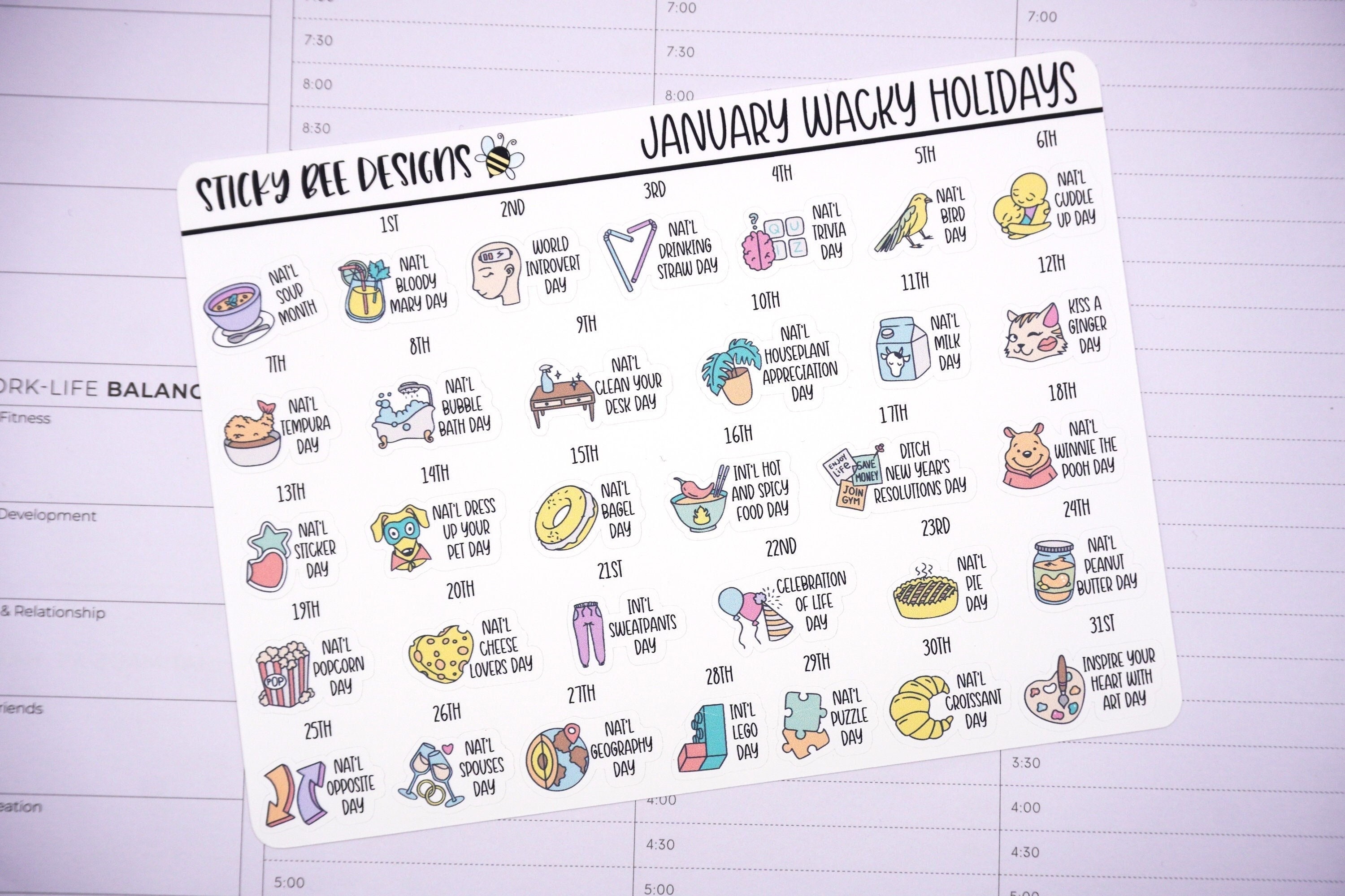 January Wacky Holidays Planner Stickers, Stickers for Planning, Wacky ...