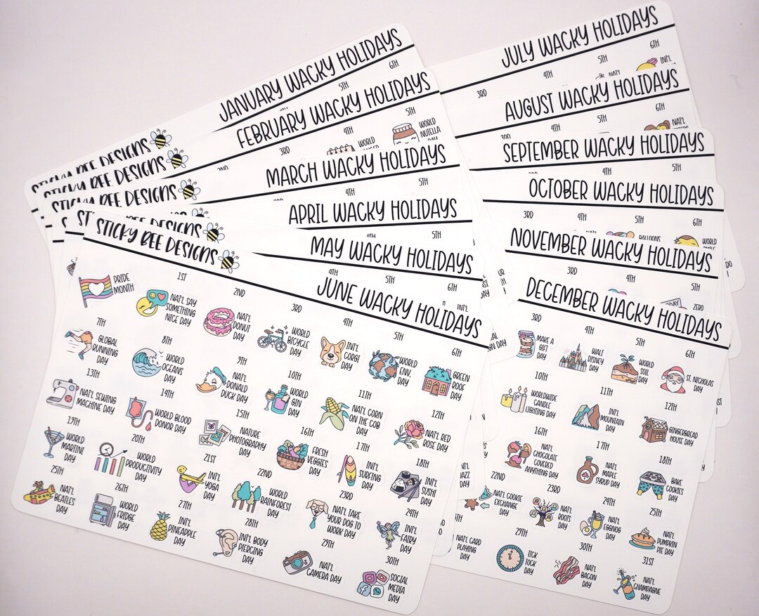 12 Month Bundle Wacky Holidays Planner Stickers, Stickers for Planning ...