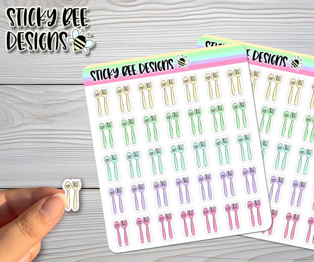 35 Fork & Spoon Icon Planner Stickers, Stickers for Planning, Rainbow ...