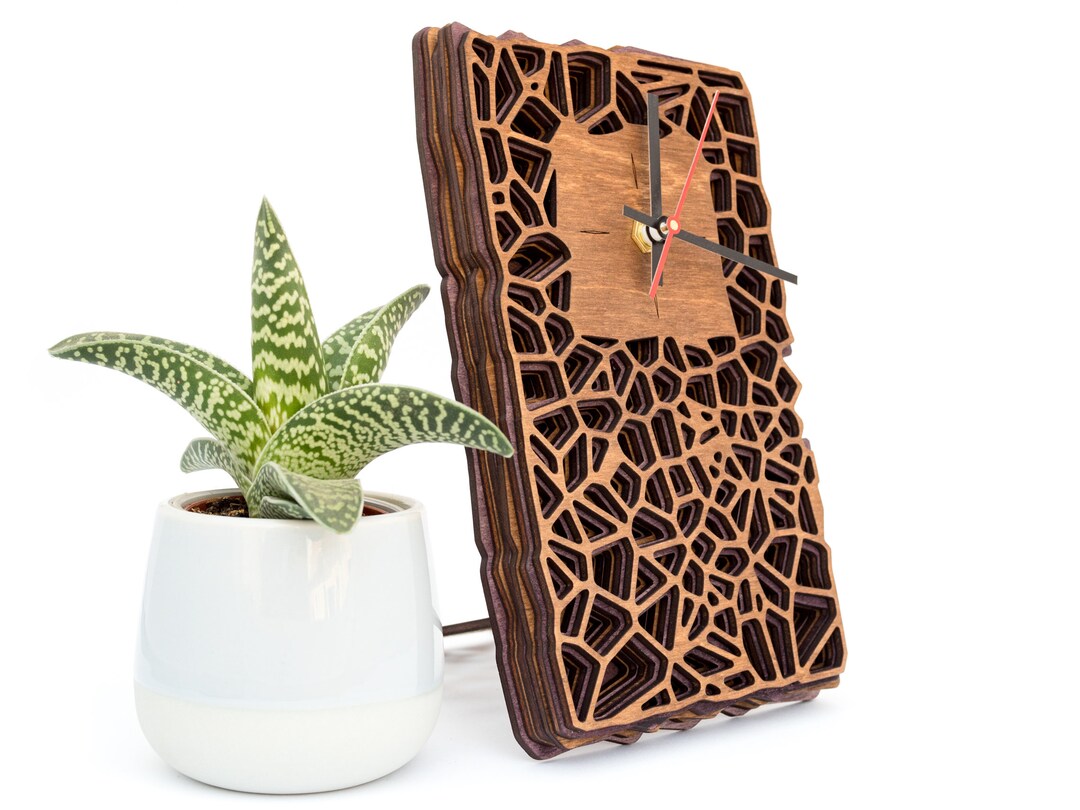 Modern Organic Design Wooden Clock - Layered Two Tone Purple and Walnut ...
