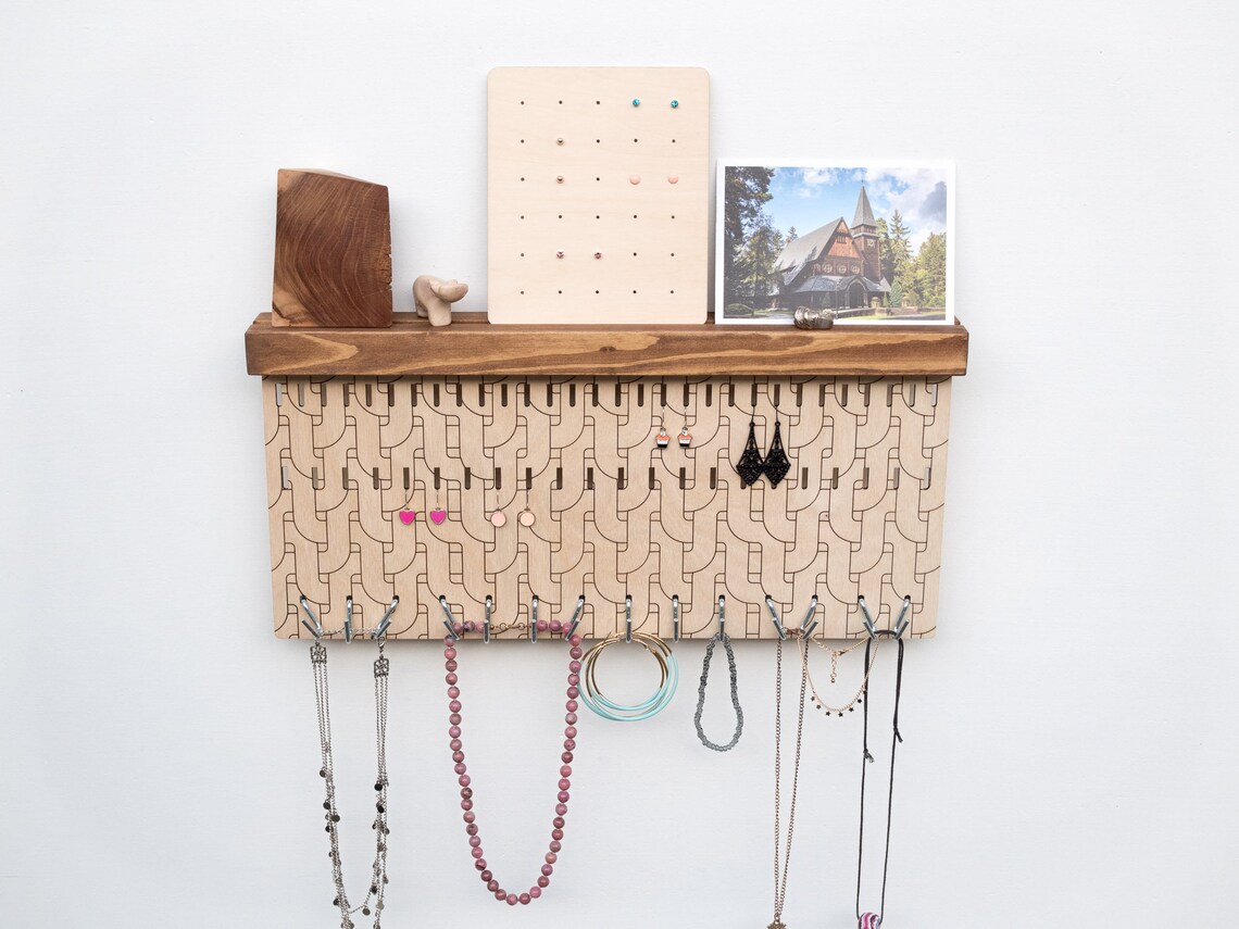Wall Mounted Jewelry Organizer With Abstract Pattern Wooden - Etsy