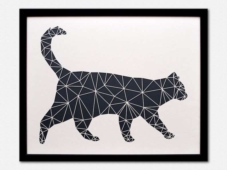 Cat Paper Art XL Geometric Wall Art Laser Cut From Paper | Etsy