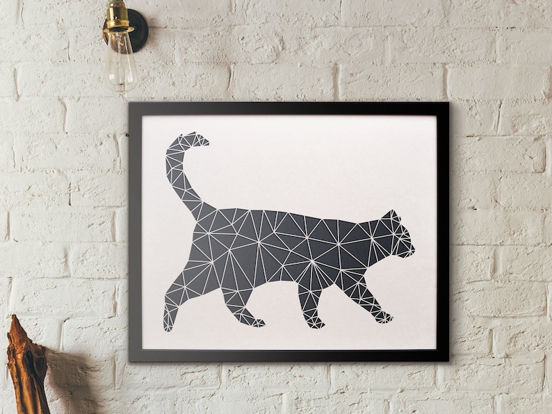 Cat Paper Art XL Geometric Wall Art Laser Cut From Paper | Etsy