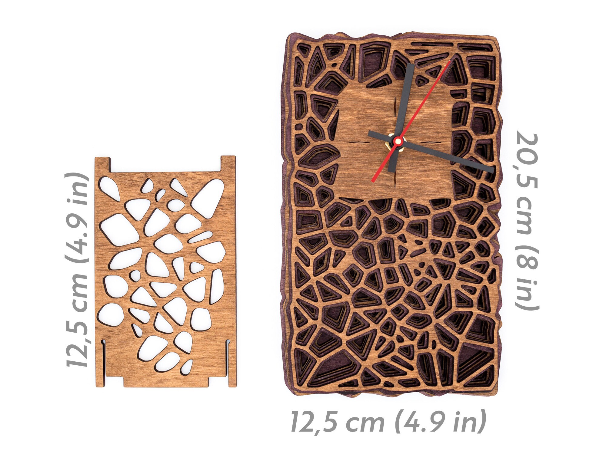 Modern Organic Design Wooden Clock - Layered Two Tone Purple and Walnut ...