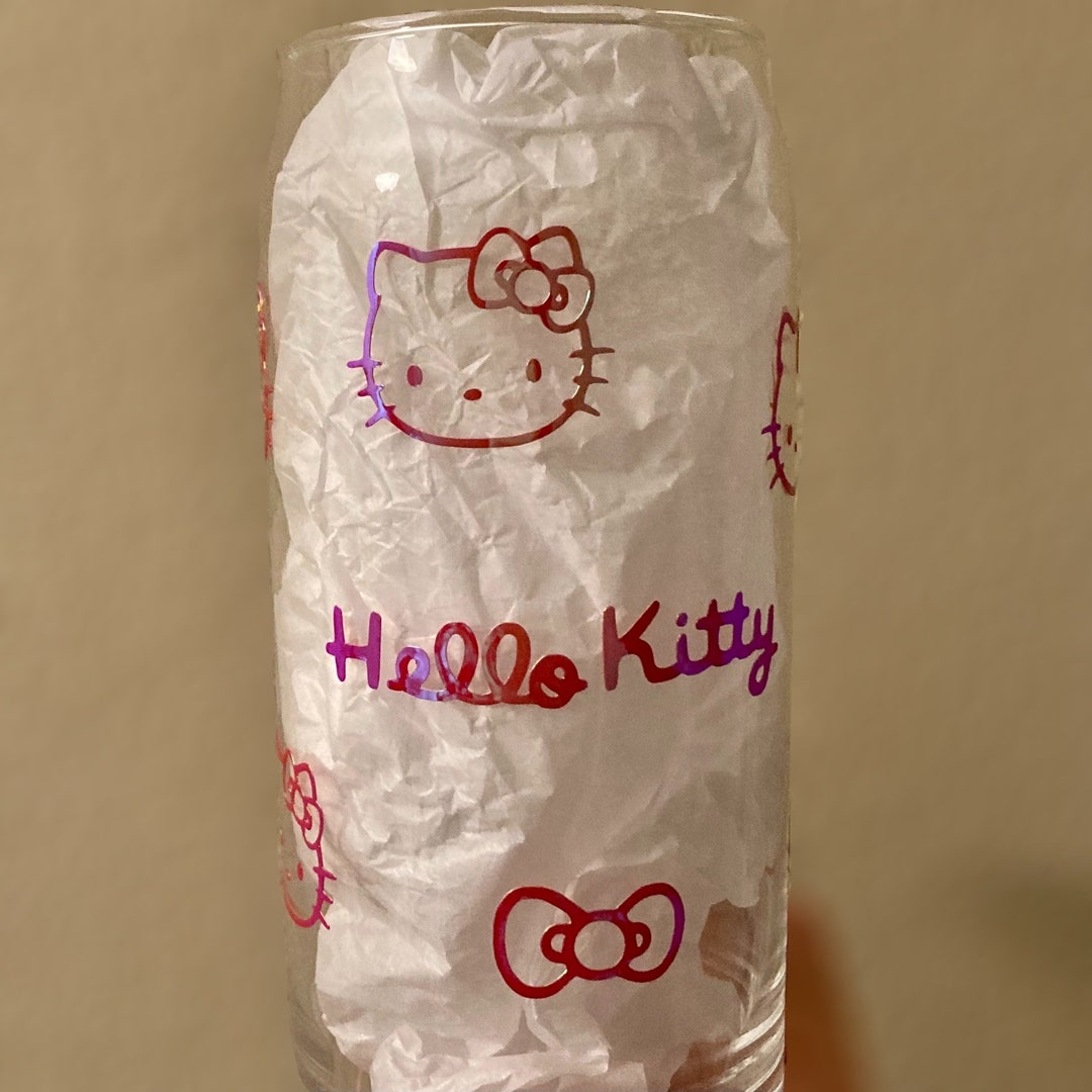 Sanrio Glass Cup Hello Kitty Pattern Coffee Cup Holographic Pink - Etsy