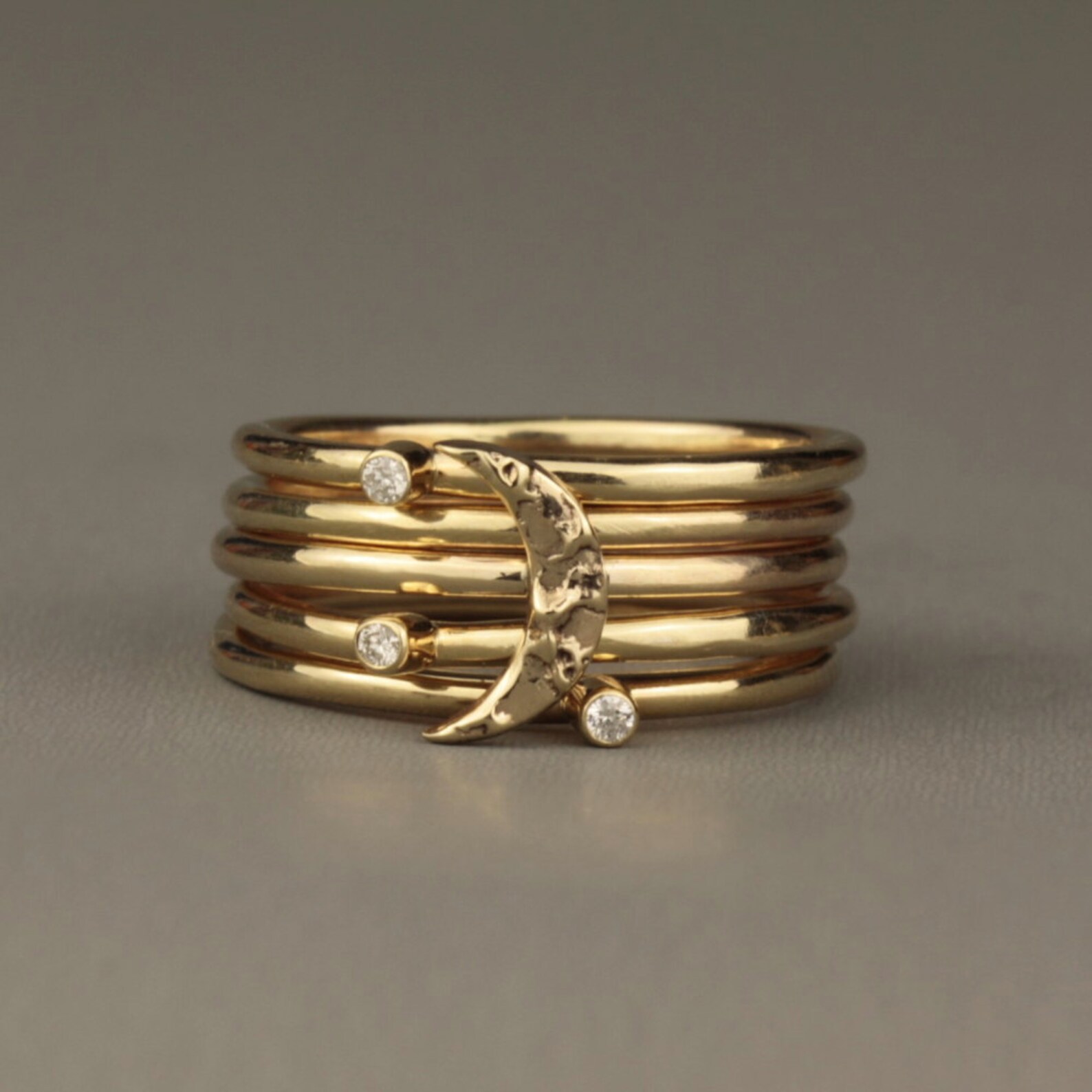 9ct Gold Textured Moon Ring-gold Stacking Moon Ring-rose Gold | Etsy