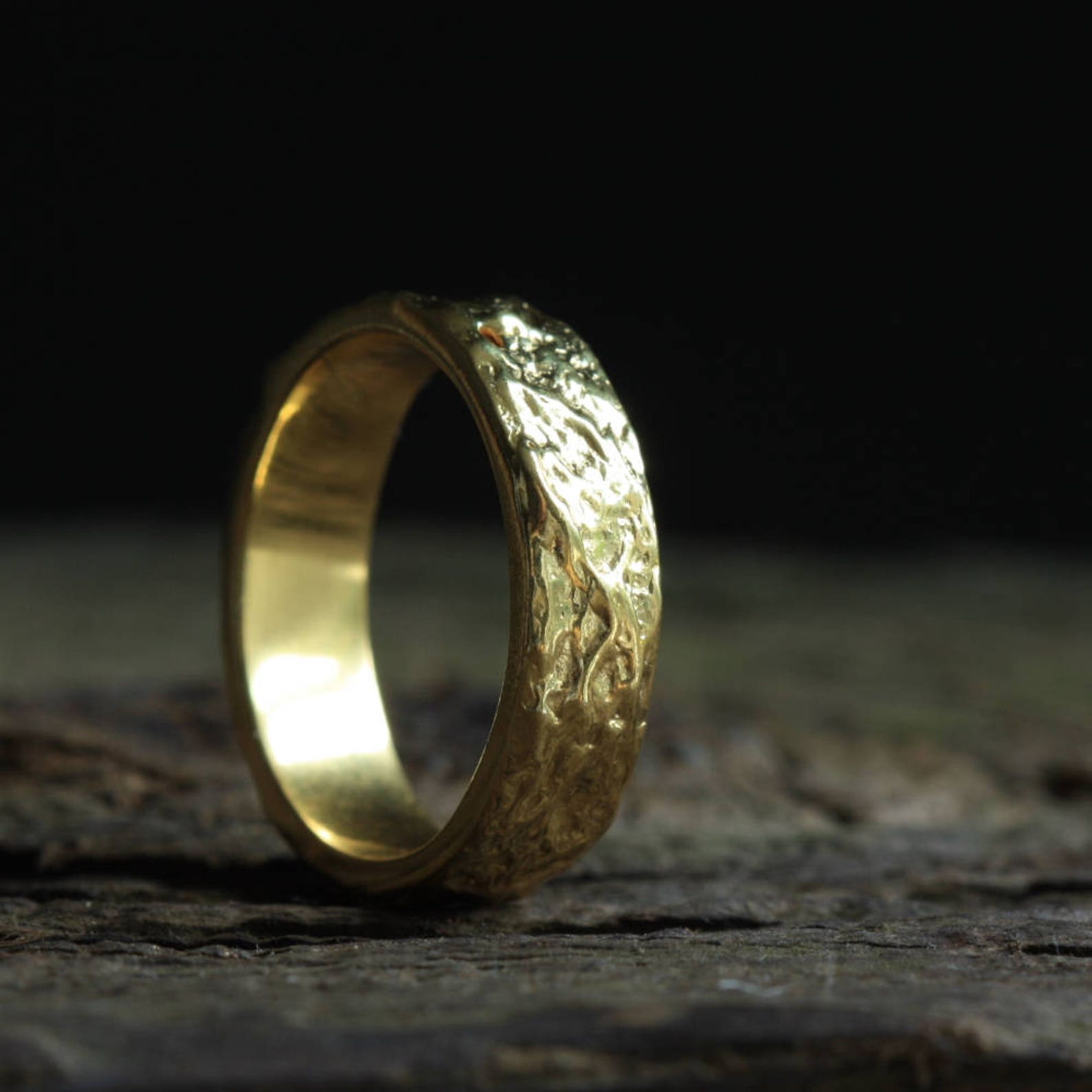 Gold Textured Ring Band 9ct Gold Wide Wedding Ring 6.5mm - Etsy