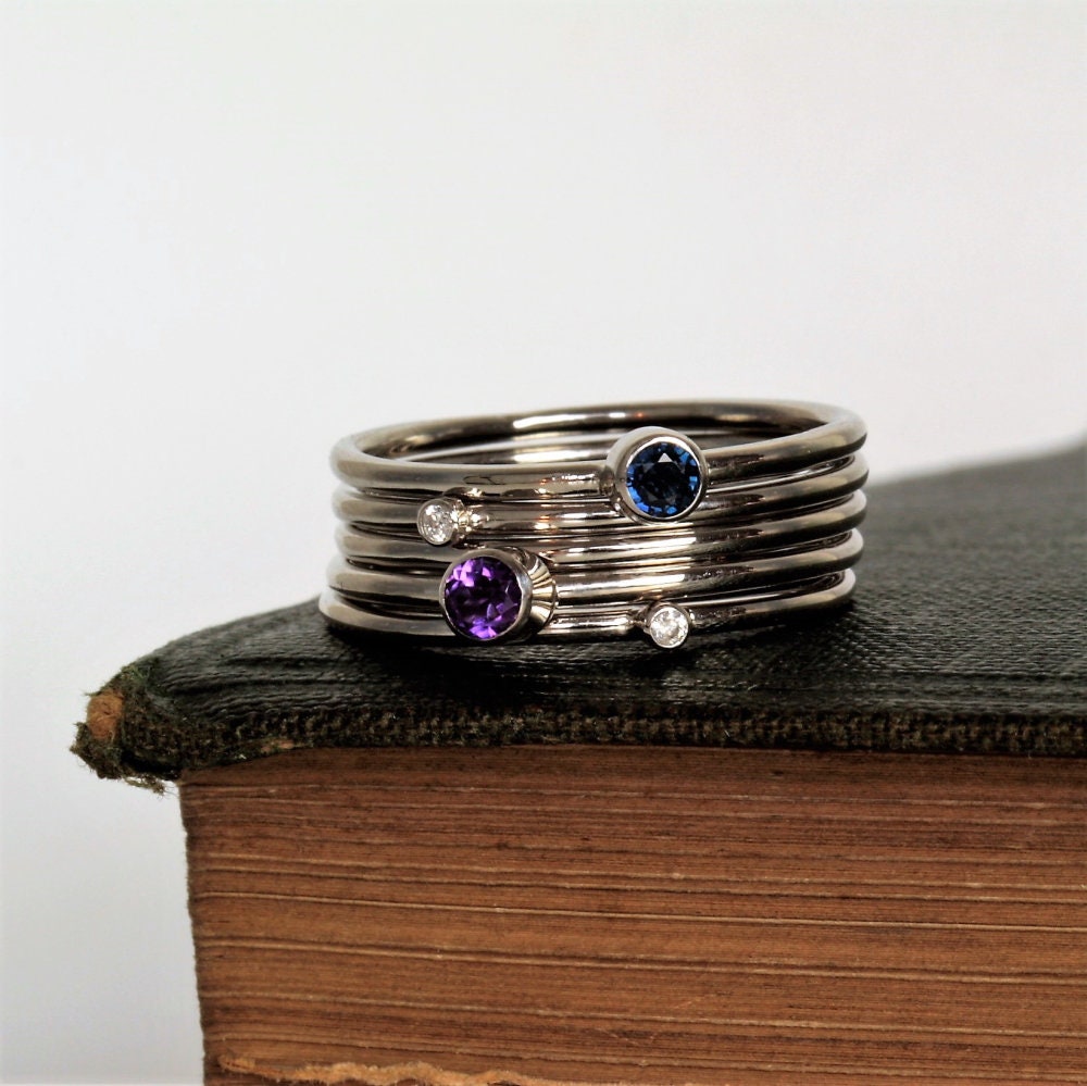 Platinum Birthstone Stacking Rings Family Birthstone Ring - Etsy