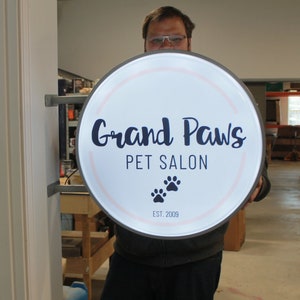 Custom Outdoor Pet Salon Paws Round Led Light Blade Sign Wall or ...