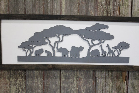 Safari Silhouette 3D Raised Wood Sign Jungle Forest Elephant | Etsy