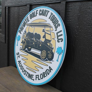 Golf Cart Private Palm Tropics Vacation Custom Sign Round Business ...