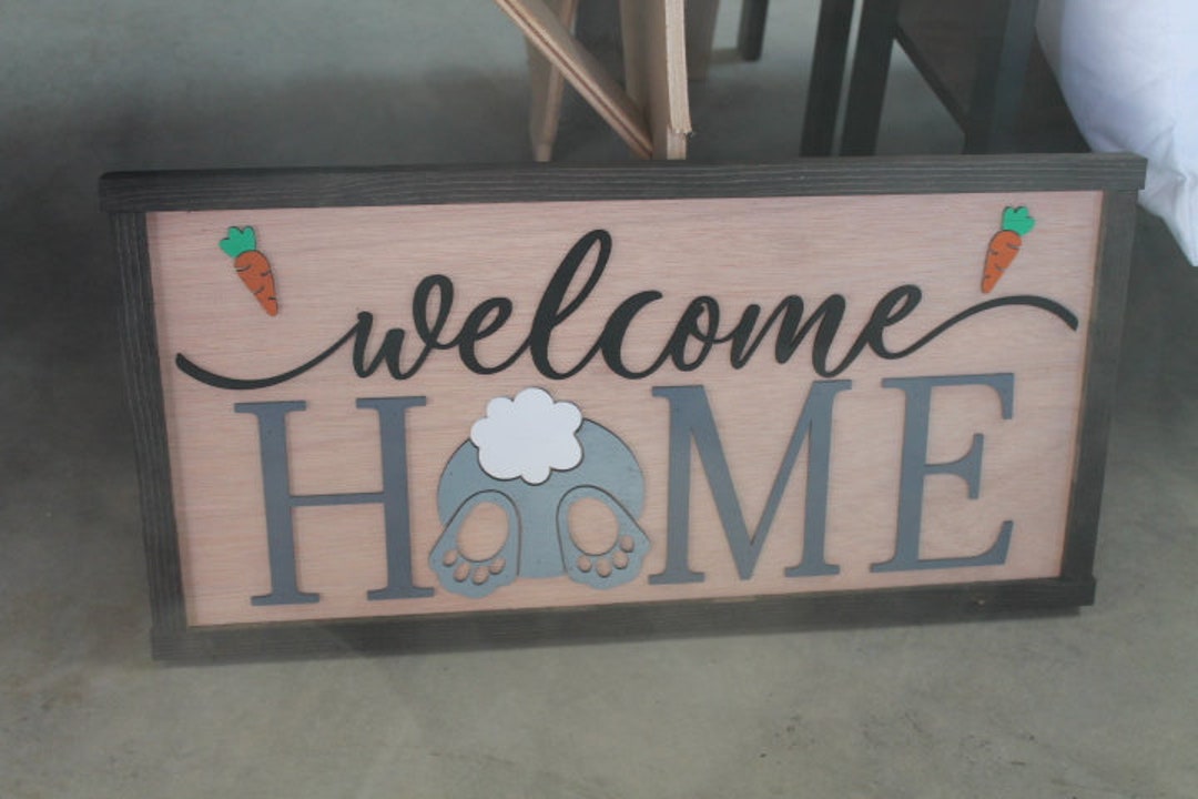 Easter Spring Welcome Home Bunny Butt Rabbit Feet Carrots Cute Decor ...
