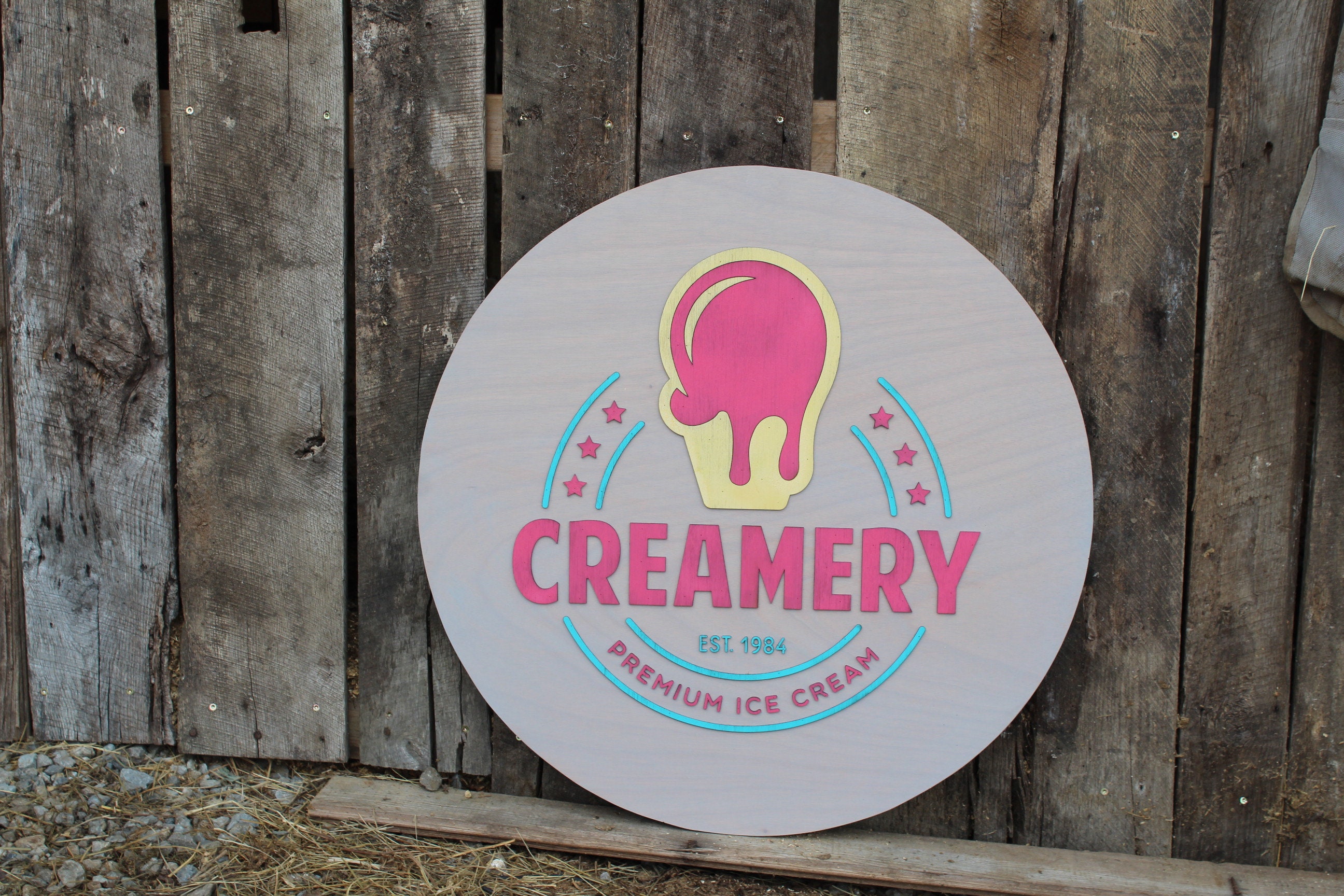 Custom Wooden Round Creamery Ice Cream Shop Sign Raised Text | Etsy