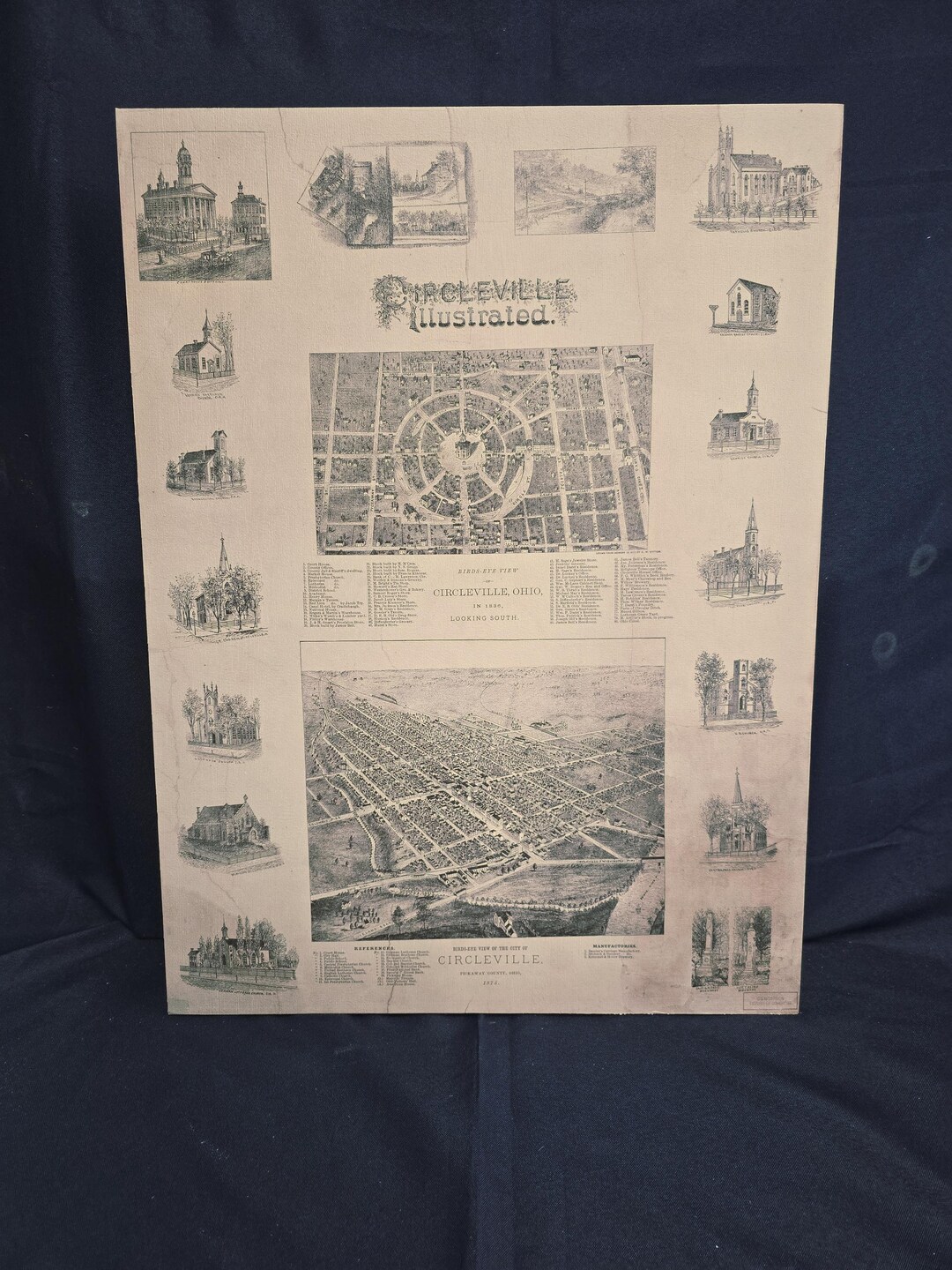 Circleville, Ohio Historical Map Illustration Printed Wood Sign: 1878 ...