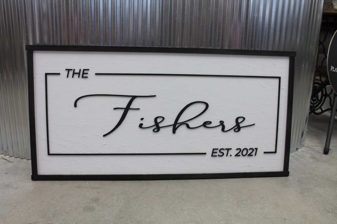 Custom Last Name Established Wood Laser Cut Out 3D Sign Elevated ...
