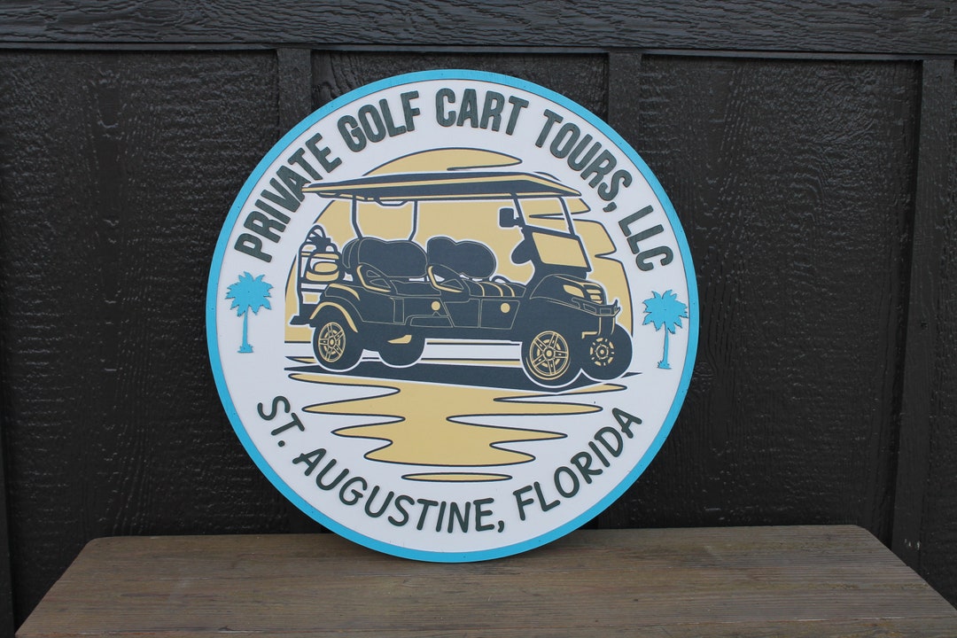 Golf Cart Private Palm Tropics Vacation Custom Sign Round Business ...