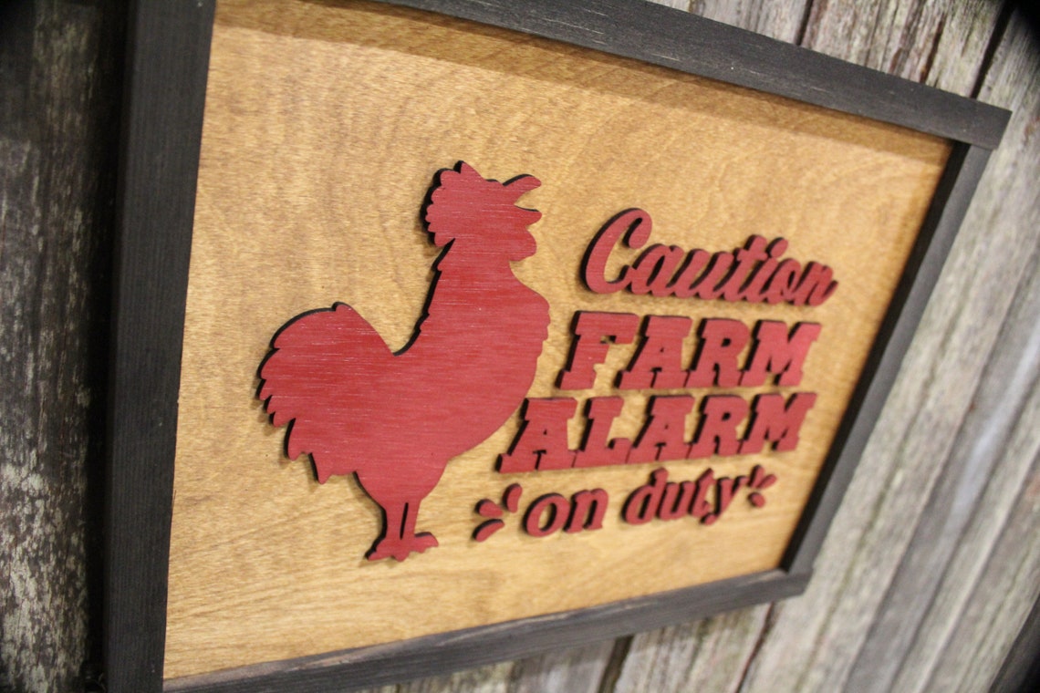 Rooster Alarm Clock Wood Sign Caution Farm Alarm On Duty | Etsy