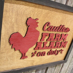 Rooster Alarm Clock Wood Sign Caution Farm Alarm on Duty Chicken Wood ...
