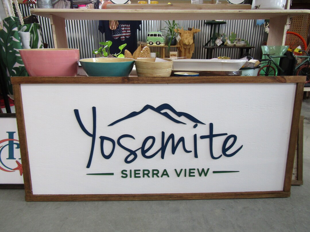 Large Custom Wood Business Sign Mountain Range Yosemite Country Club ...