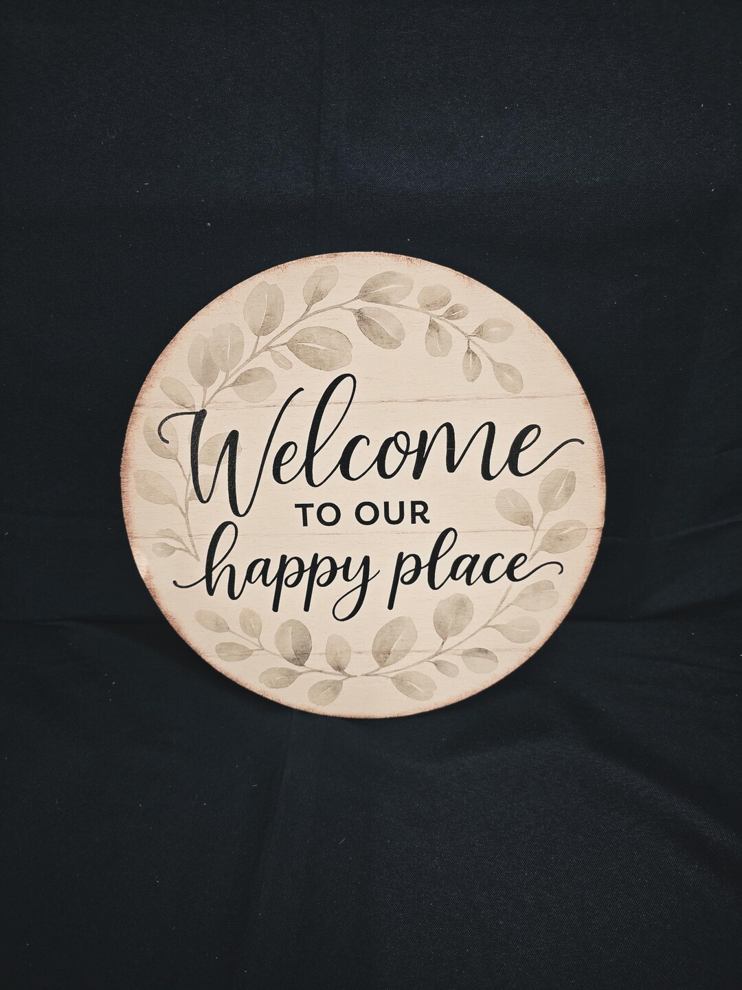 Rustic Wooden Welcome Sign – “welcome to Our Happy Place” Round Wall ...