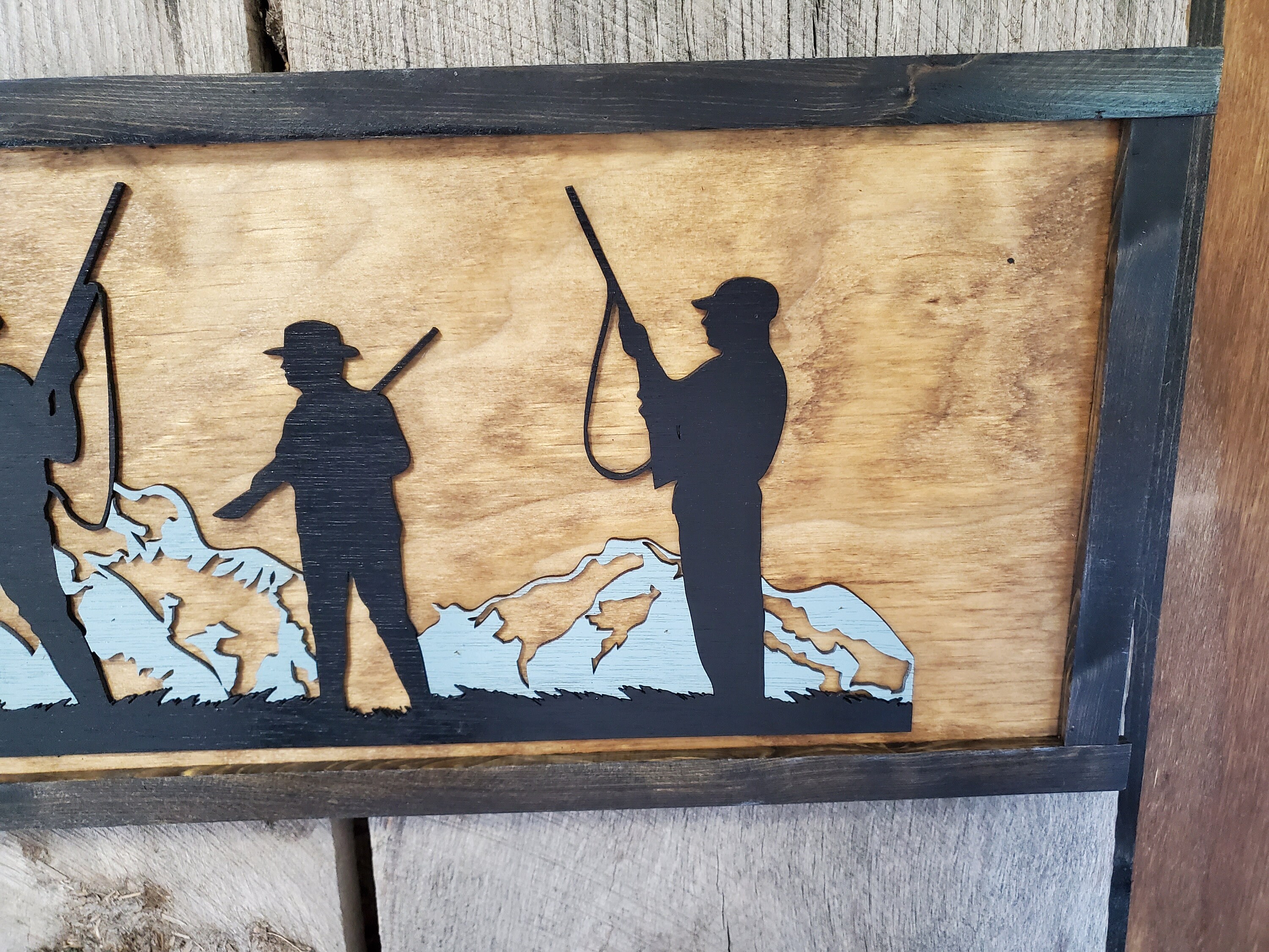 Rustic 3D Hunting Sign Raised Hunter Bird Dog Mountain Range - Etsy