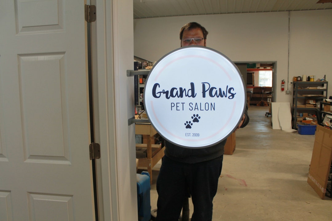 Custom Outdoor Pet Salon Paws Round Led Light Blade Sign Wall - Etsy