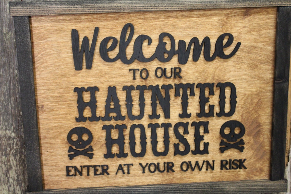 Welcome to Our Haunted House Sign Skull Crossbones Enter at - Etsy