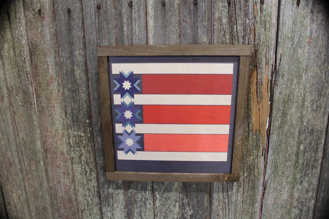 Patriotic Barn Quilt Wood Sign Red White Blue Stripe Stars Country ...